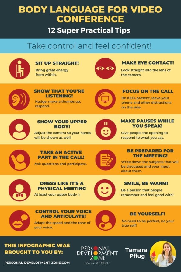 Body Language For Video Conference: 12 Super Tips Infographic